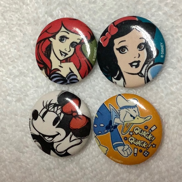 Disney | Jewelry | Set Of 4 Disney Buttons Ariel Snow White Donald Duck ...